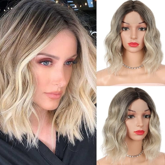Hair | 12 Synthetic Edge Lace Front Wig Short Wavy Bob Wig Middle Part ...